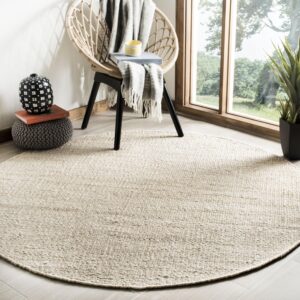 safavieh natural fiber collection 8' round ivory nf368b handmade boho fringe woven premium jute living room dining bedroom foyer area rug