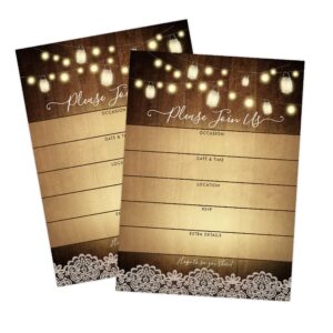 your main event prints 50 rustic wedding invitations, perfect for bridal or baby shower, rehearsal dinner, birthday party, and anniversary parties