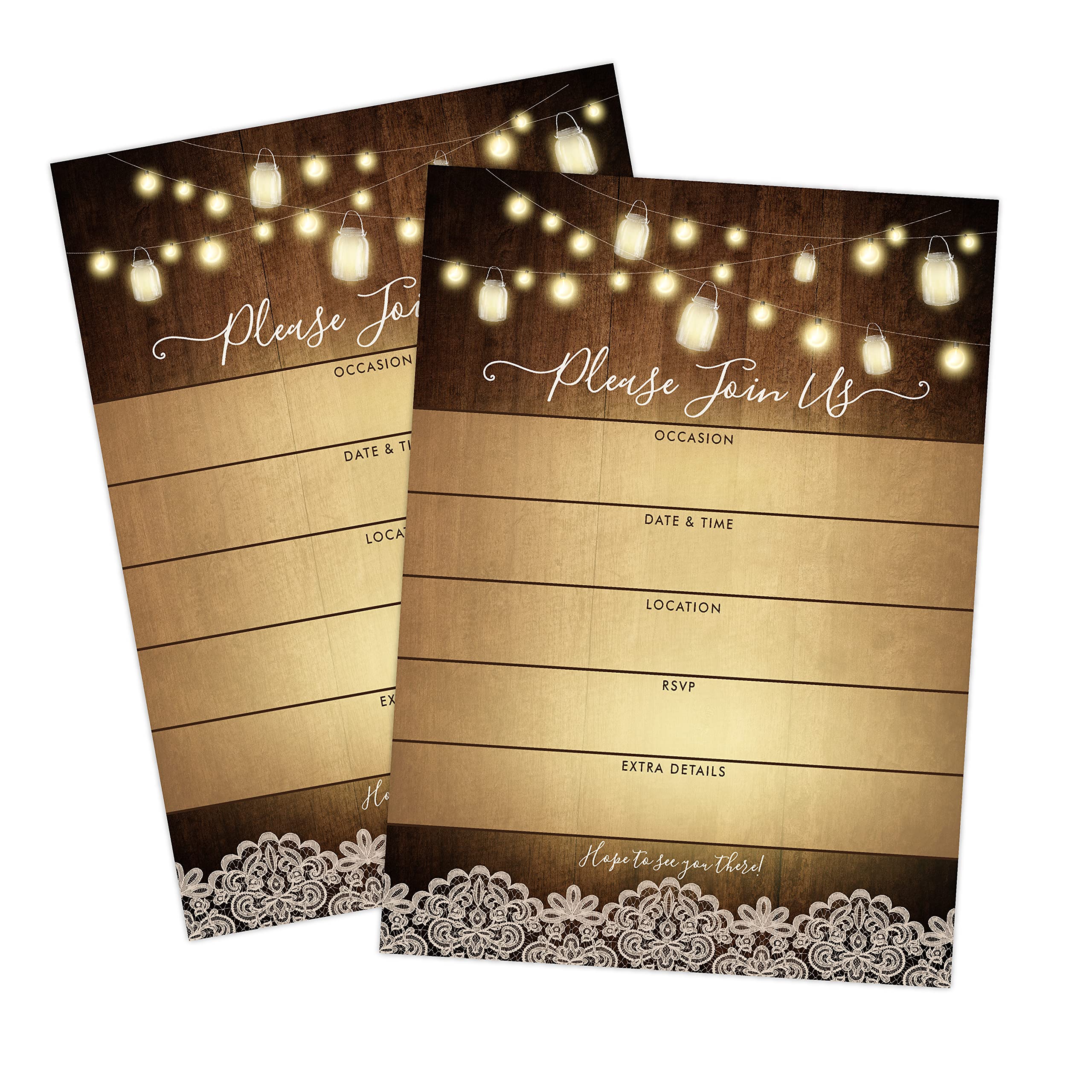 Your Main Event Prints 50 Rustic Wedding Invitations, Perfect For Bridal or Baby Shower, Rehearsal Dinner, Birthday Party, and Anniversary Parties