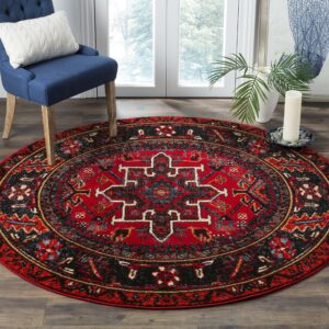 safavieh vintage hamadan collection 8' round red/multi vth211a traditional oriental living room dining bedroom foyer area rug