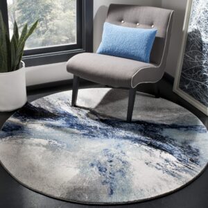 safavieh galaxy collection 8' round blue/grey gal117m modern abstract non-shedding living room dining bedroom foyer area rug