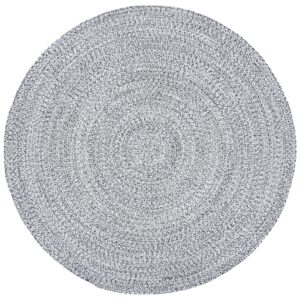 SAFAVIEH Braided Collection Area Rug - 5' Round, Ivory & Black, Flat Weave Cotton Design, Easy Care, Ideal for High Traffic Areas in Living Room, Bedroom (BRD351A)