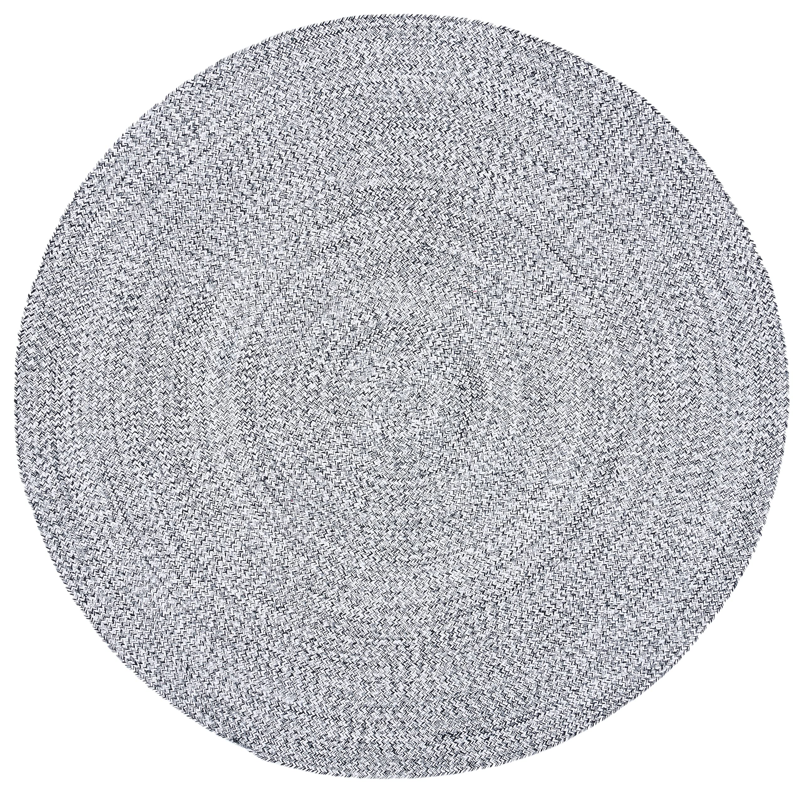 SAFAVIEH Braided Collection Area Rug - 5' Round, Ivory & Black, Flat Weave Cotton Design, Easy Care, Ideal for High Traffic Areas in Living Room, Bedroom (BRD351A)