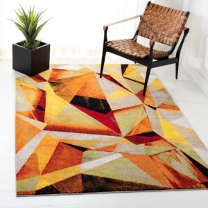 safavieh porcello collection 6'7" square orange/red prl6940p modern abstract non-shedding living room dining bedroom area rug