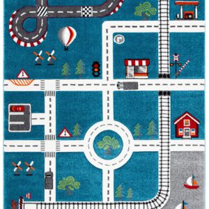 SAFAVIEH Carousel Kids Collection Area Rug - 6'7" x 9', Turquoise & Ivory, Non-Shedding & Easy Care, Ideal for High Traffic Areas for Boys & Girls in Playroom, Nursery, Bedroom (CRK192K)