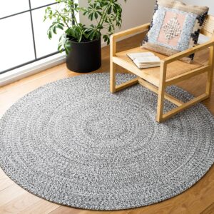 safavieh braided collection area rug - 5' round, ivory & black, flat weave cotton design, easy care, ideal for high traffic areas in living room, bedroom (brd351a)