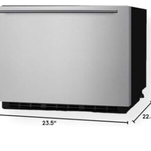 Summit Appliance FF1DSS24 24" Wide Built-In Drawer Refrigerator, Black 21.5" Wide Cabinet, Oversized 24" Stainless Steel Door, No Frost, 115V