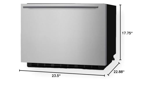 Summit Appliance FF1DSS24 24" Wide Built-In Drawer Refrigerator, Black 21.5" Wide Cabinet, Oversized 24" Stainless Steel Door, No Frost, 115V