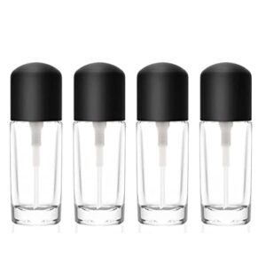 furnido 4 pack 30ml/1 oz clear glass round-shape essence lotion bottle empty refillable liquid foundation dispenser with pressure pump travel foundation samples vials-pipette&funnel included