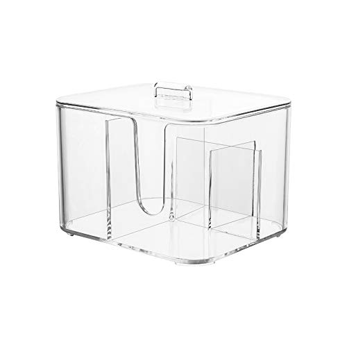 YOHOM Clear cotton ball and swab holder organizer with lid Bathroom Qtips Storage Container Box Plastic Cotton Round Pads Dispenser