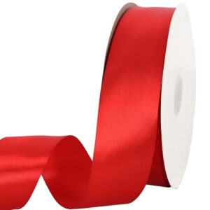 toniful 1-1/2 inch (40mm) x 100 yards red wide satin ribbon solid fabric ribbon for gift wrapping chair sash valentine's day wedding birthday party decoration hair floral craft sewing