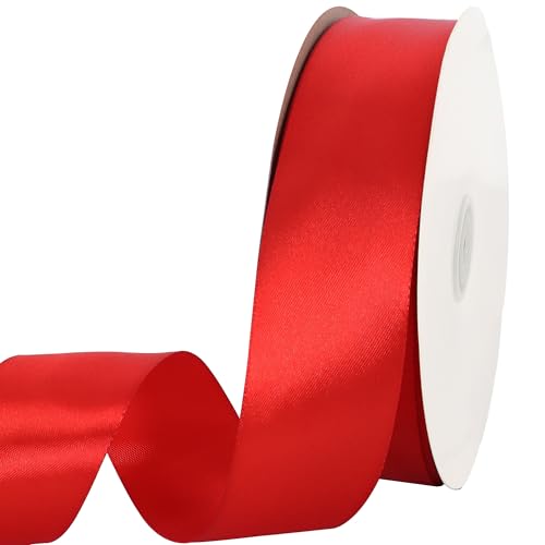 TONIFUL 1-1/2 Inch (40mm) x 100 Yards Red Wide Satin Ribbon Solid Fabric Ribbon for Gift Wrapping Chair Sash Valentine's Day Wedding Birthday Party Decoration Hair Floral Craft Sewing