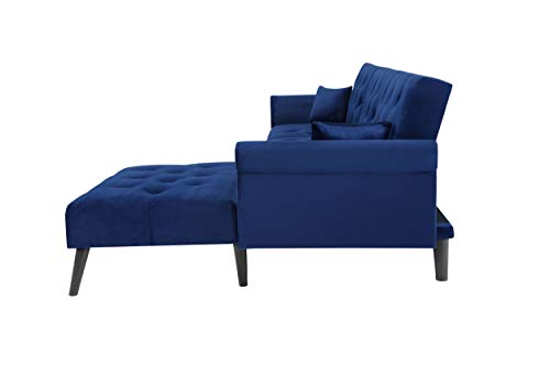 Convertible Sectional Sofa Bed, L-Shaped Reversible Reclining Velvet Sofa with 3 Seats and Pillows for Living Room Small Apartment Spaces Furniture Set (Blue)