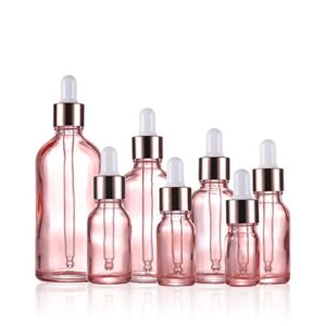 18 Pack,10ml Pink Glass Dropper Bottle for Essential Oils,Empty Glass Eye Dropper Bottle Holder With Glass Reagent Pipette,Rose-Golden Caps Cosmetic Perfume Travel Vial