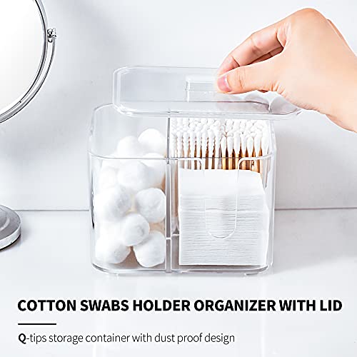 YOHOM Clear cotton ball and swab holder organizer with lid Bathroom Qtips Storage Container Box Plastic Cotton Round Pads Dispenser