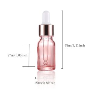 18 Pack,10ml Pink Glass Dropper Bottle for Essential Oils,Empty Glass Eye Dropper Bottle Holder With Glass Reagent Pipette,Rose-Golden Caps Cosmetic Perfume Travel Vial