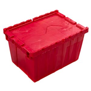 12 gallon heavy-duty flip tote storage container (pack of 6) - red, commercial flip top tote, industrial plastic storage tote - 21 in. l x 15 in. w x 12in. h, padlock & metal hinged flip cover