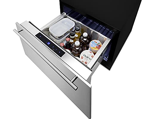 Summit Appliance FF1DSS24 24" Wide Built-In Drawer Refrigerator, Black 21.5" Wide Cabinet, Oversized 24" Stainless Steel Door, No Frost, 115V