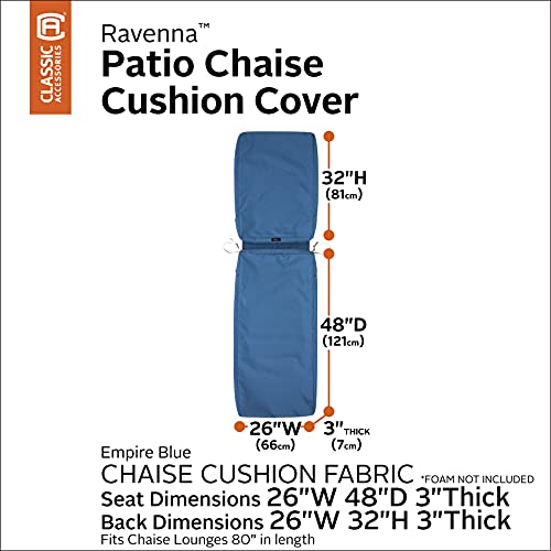 Classic Accessories Ravenna Water-Resistant Patio Chaise Cushion Cover, 80 x 26 x 3 Inch, Empire Blue, Patio Furniture Cushion Covers