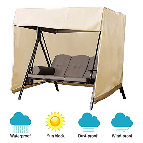 Aurragiy Outdoor 3 Triple Swing Cover 420D Patio Hammock Swing Glide Cover Waterproof Garden Furniture Canopy All Weather Protector 86 x 48 x 67 Inch Beige