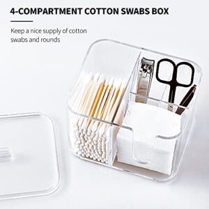 YOHOM Clear cotton ball and swab holder organizer with lid Bathroom Qtips Storage Container Box Plastic Cotton Round Pads Dispenser