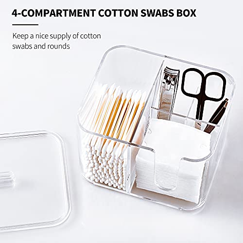 YOHOM Clear cotton ball and swab holder organizer with lid Bathroom Qtips Storage Container Box Plastic Cotton Round Pads Dispenser