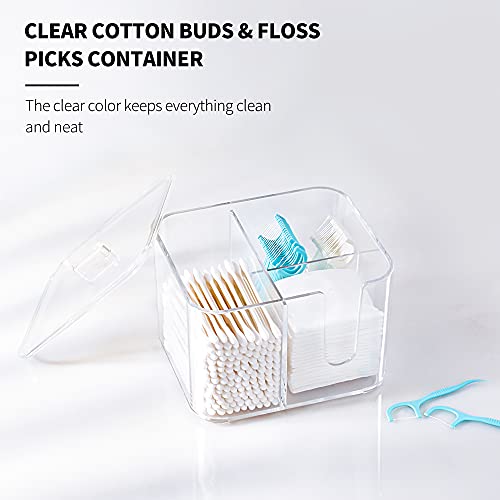 YOHOM Clear cotton ball and swab holder organizer with lid Bathroom Qtips Storage Container Box Plastic Cotton Round Pads Dispenser