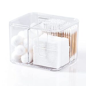 yohom clear cotton ball and swab holder organizer with lid bathroom qtips storage container box plastic cotton round pads dispenser