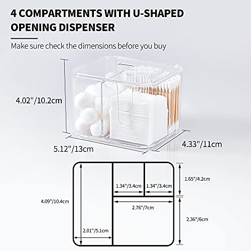 YOHOM Clear cotton ball and swab holder organizer with lid Bathroom Qtips Storage Container Box Plastic Cotton Round Pads Dispenser