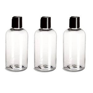 natural farms 3 pack – 8 oz - clear boston plastic bottles – black flip top - for essential oils, perfumes, cleaning products