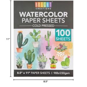 100 Sheets Cold Press Watercolor Paper for Artists and Beginners (8.5 x 11 in)