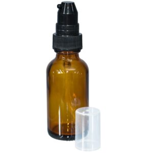 GlassBottleOutlet (Pack of 108) 1 oz. Amber Boston Round with Black Treatment Pump