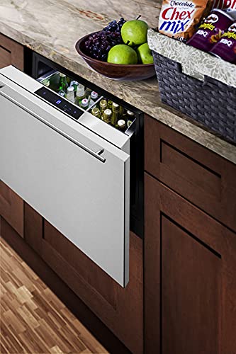 Summit Appliance FF1DSS24 24" Wide Built-In Drawer Refrigerator, Black 21.5" Wide Cabinet, Oversized 24" Stainless Steel Door, No Frost, 115V