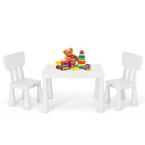 honey joy kids table and chair set, plastic children activity table and 2 chairs for art craft, easy-clean tabletop, 3-piece toddler furniture set for daycare playroom, gift for boys girls(white)