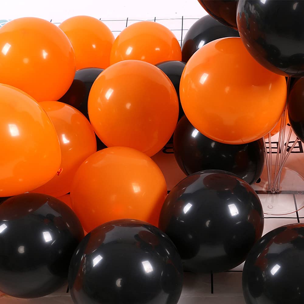 100pcs 12" Orange and Black Halloween Balloons w/Ribbon for Graduation Birthday Party Decorations