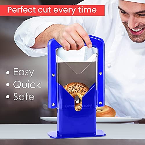 Slyce - Bagel Slicer, Bagel Cutter with Safety Shield and Safe Grip, Bagel Holder for Cutting Large and Small Bagels, Stainless Steel Blade (Blue)