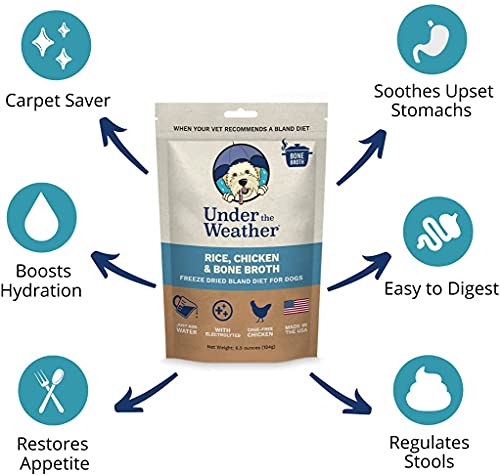 Under the Weather Bland Diet for Dogs | Easy to Digest for Sick Dogs |Always Be Ready| Contains Electrolytes - All Natural Freeze Dried 100% Human Grade Meats| 2 Pack- Chicken, Rice & Bone Broth - 6oz