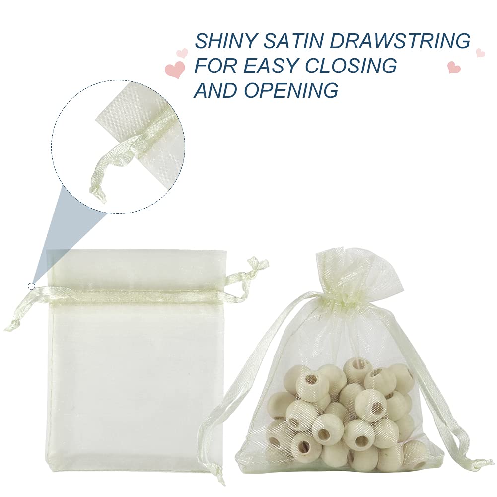 YQL Organza Bags 3x4,100PCS Ivory Organza Drawstring Bags Small Mesh Bags Organza Jewelry Pouches Wedding Party Valentine Gift Candy Bag