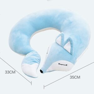 ausuky Cute Cartoon U Shape Neck Pillow Anime Plush Doll Fox Animal Travel Car Pillow (Black)