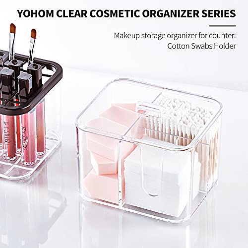 YOHOM Clear cotton ball and swab holder organizer with lid Bathroom Qtips Storage Container Box Plastic Cotton Round Pads Dispenser