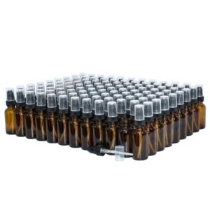 glassbottleoutlet (pack of 108) 1 oz. amber boston round with black treatment pump