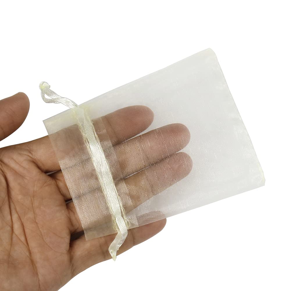 YQL Organza Bags 3x4,100PCS Ivory Organza Drawstring Bags Small Mesh Bags Organza Jewelry Pouches Wedding Party Valentine Gift Candy Bag