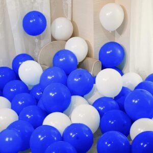 100pcs Royal Blue and White Latex Balloons 12 Inch w/Ribbon for Birthday Graduation Wedding Bridal Baby Shower Celebration Party Decorations Supplies