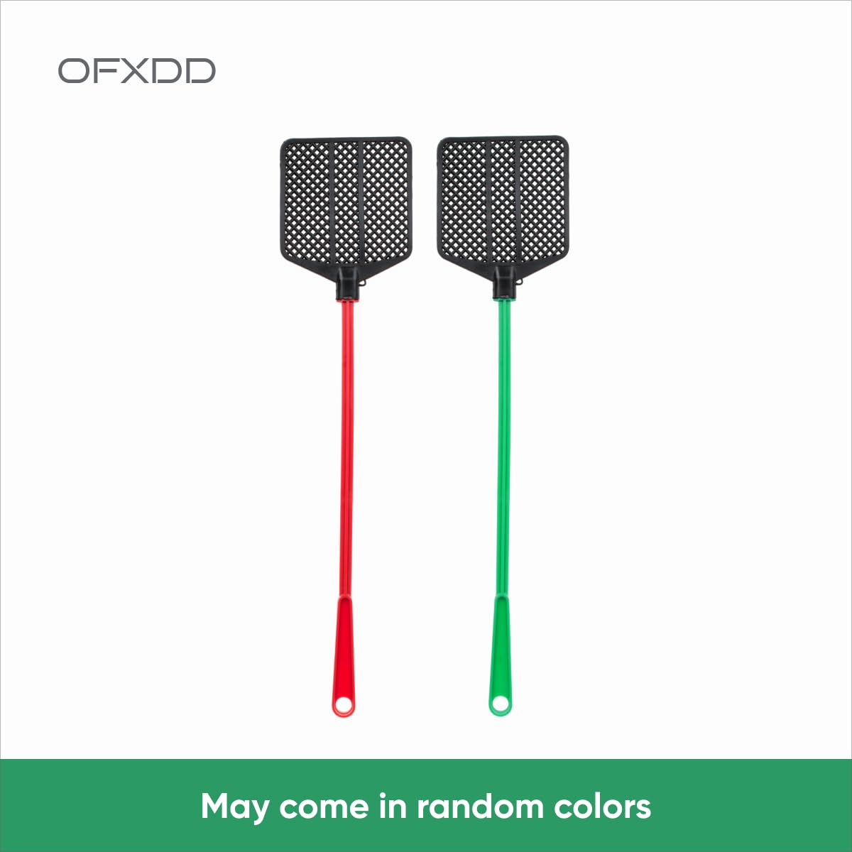 OFXDD Rubber Fly Swatter, Long Fly Swatter Pack, Fly Swatter Heavy Duty, Green and Red Colors (3 Pack)