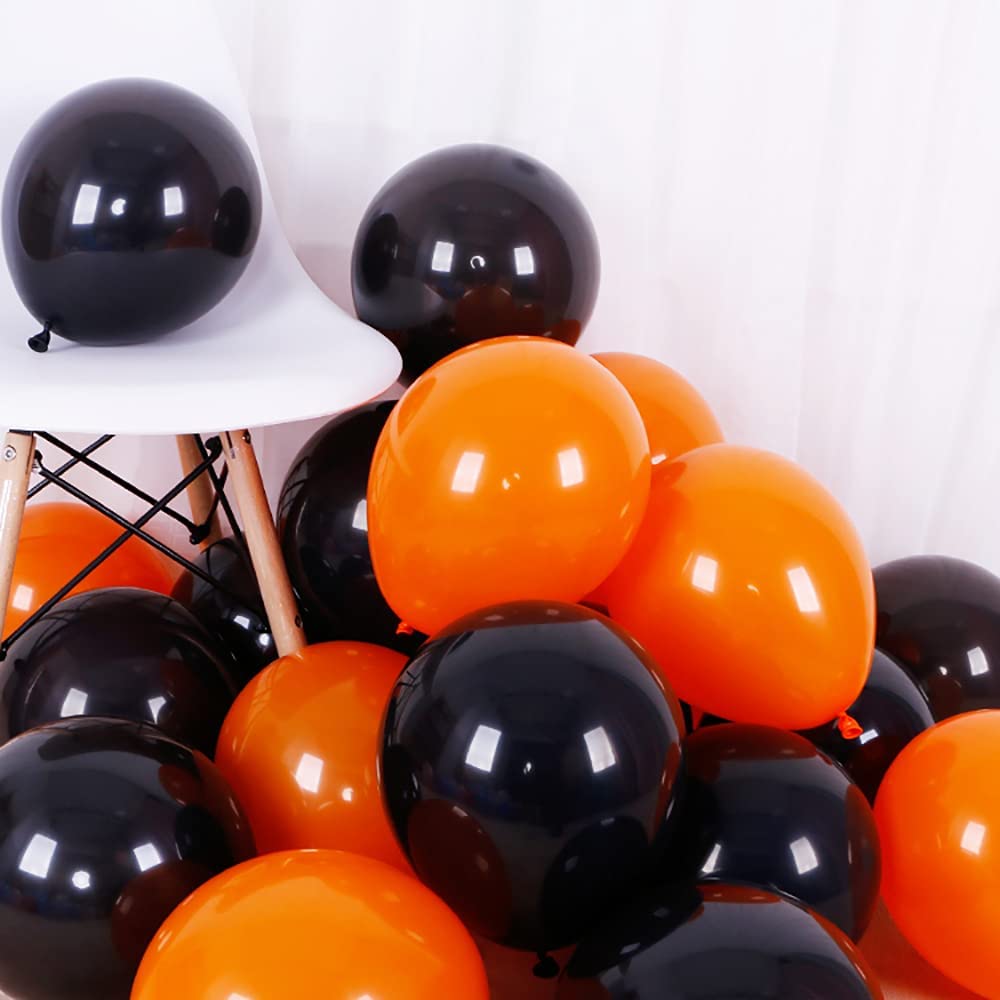 100pcs 12" Orange and Black Halloween Balloons w/Ribbon for Graduation Birthday Party Decorations