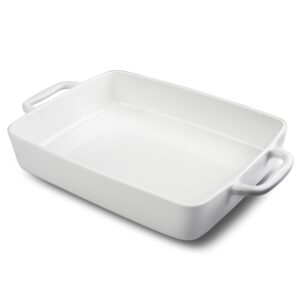 livfodrm 9 x13 baking dish ceramic lasagna pan for oven, large bakeware tray rectangular casserole dishes with double handle for cooking and daily use -white