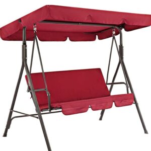 Outdoor Swing Canopy Replacement,Waterproof Patio Chair Top Cover for Swing, 2 & 3 Seater Garden Porch Seat Furniture Sun Shade Patio Swing Hammock Top Sunproof Cover for Patio Garden Yard (E/Red)