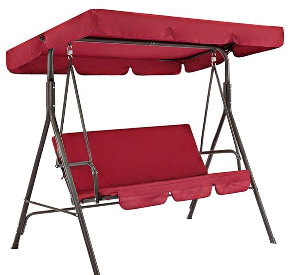 Outdoor Swing Canopy Replacement,Waterproof Patio Chair Top Cover for Swing, 2 & 3 Seater Garden Porch Seat Furniture Sun Shade Patio Swing Hammock Top Sunproof Cover for Patio Garden Yard (E/Red)