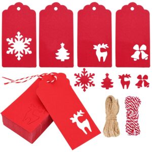 120pcs christmas gift tags red kraft paper snowflake reindeer christmas gift tags hanging labels with 32.8 feet jute twine string for christmas holiday present wrap, diy arts and crafts, wedding