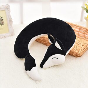 ausuky cute cartoon u shape neck pillow anime plush doll fox animal travel car pillow (black)